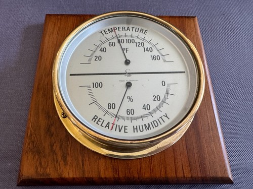 Vintage LUFFT Brass & Wood Weather Station Thermometer & Hygrometer ...