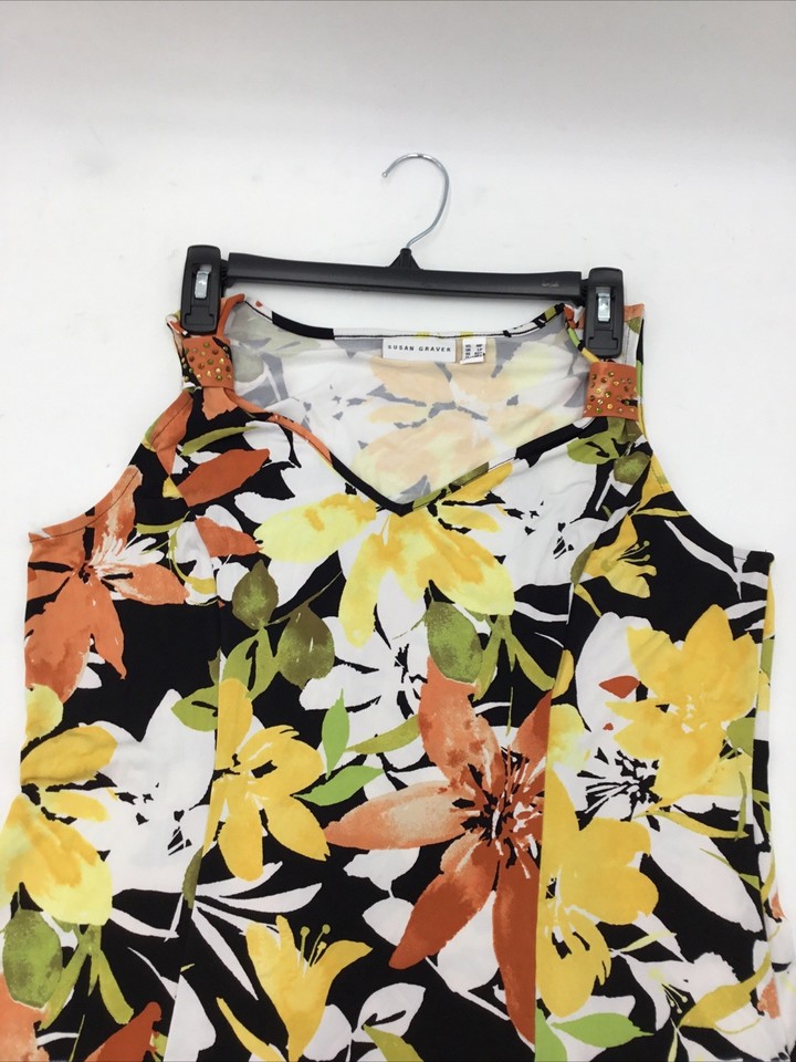 Susan Graver Womens floral Print midi with front slit in Yellow multi ...