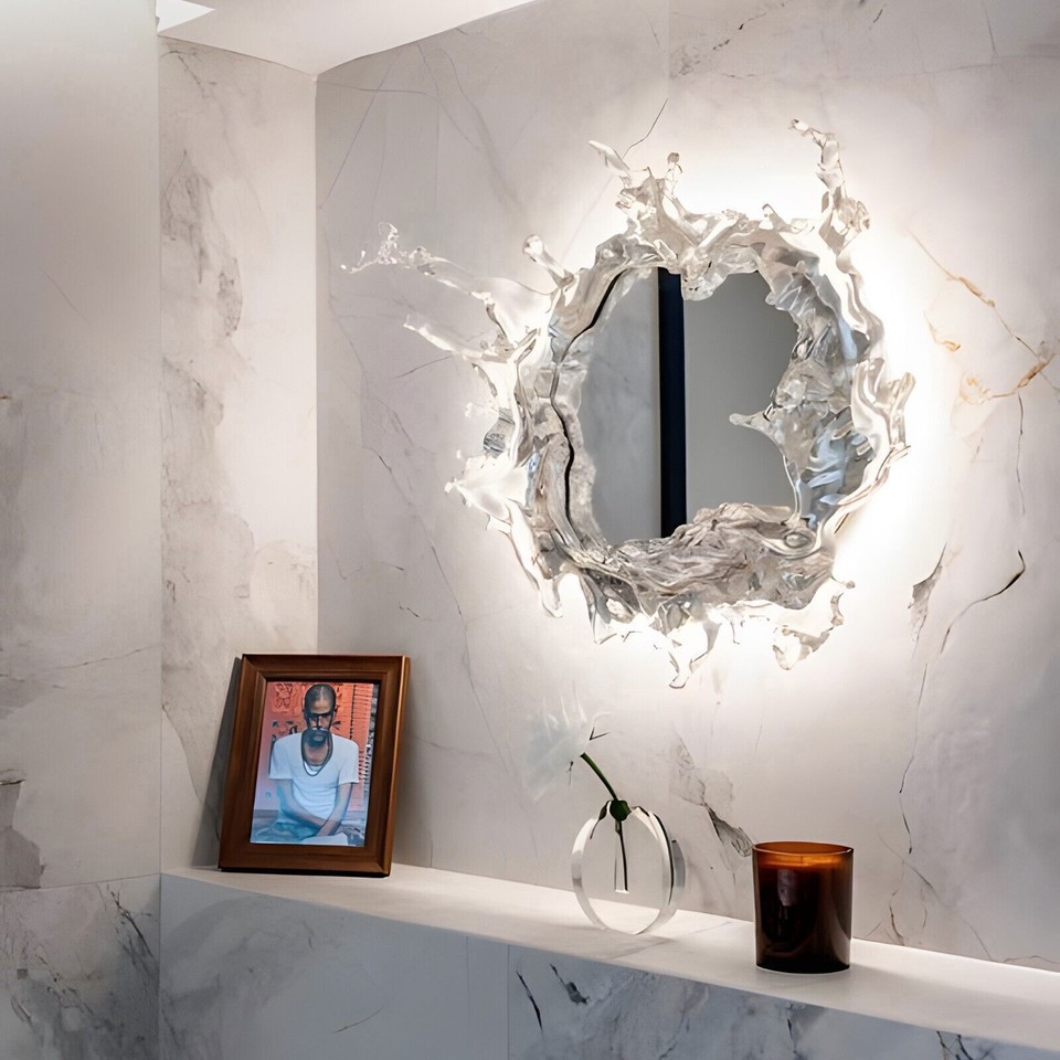 Bathroom Water Splash Mirror Unique Wall Accent Mirror W/LED Background ...