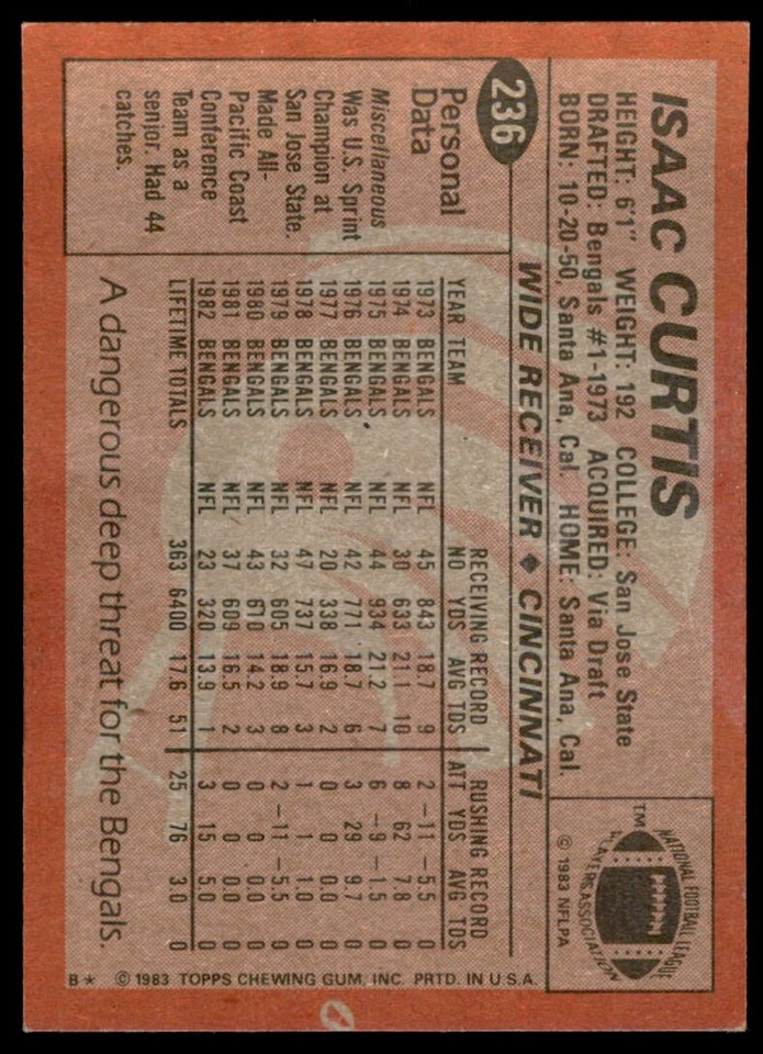 1983 Topps Isaac Curtis . Cincinnati Bengals #236 | eBay