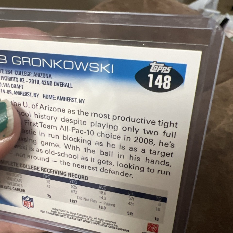 Rob Gronkowski RC Rookie Card 2010 Topps #148 Patriots Tight End NFL ...