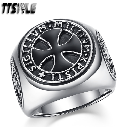 High Quality TTstyle 316L Stainless Steel Black Iron Cross Punk Ring ...