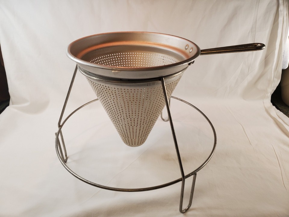 Vintage 1960's Aluminum Cone Sieve Colander Strainer With Steel Rack | eBay