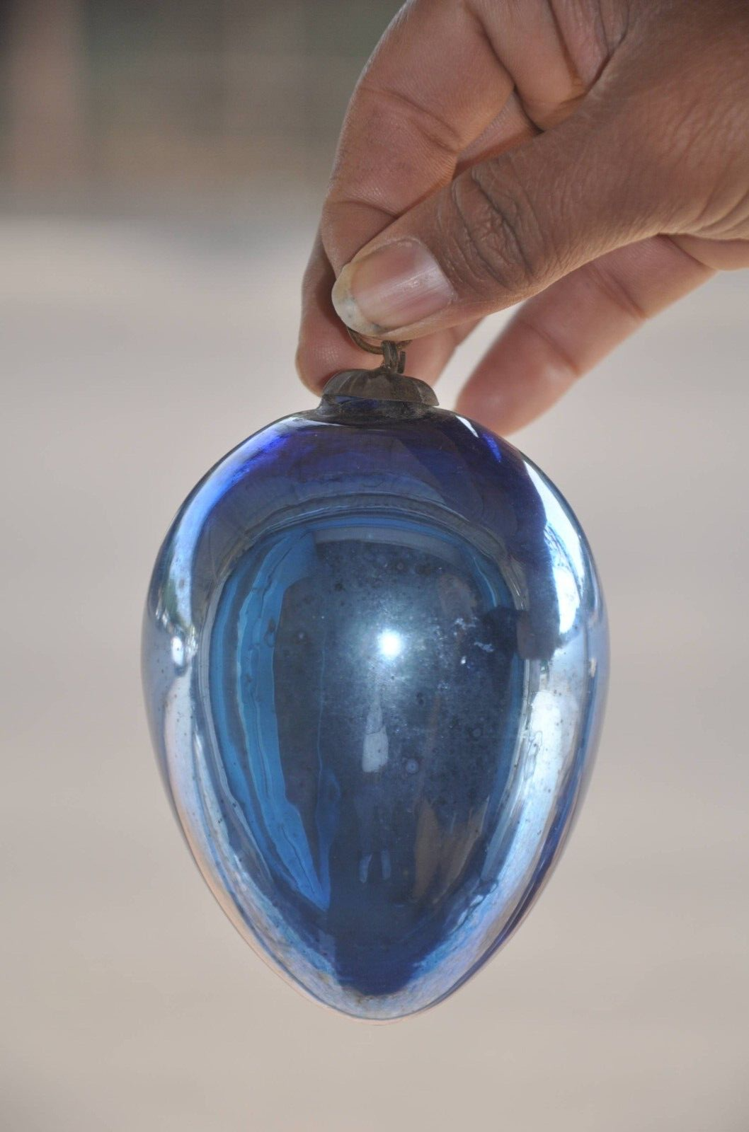 Vintage 4.25" Cobalt Blue Egg/Oval Shape German Christmas Glass Kugel ...