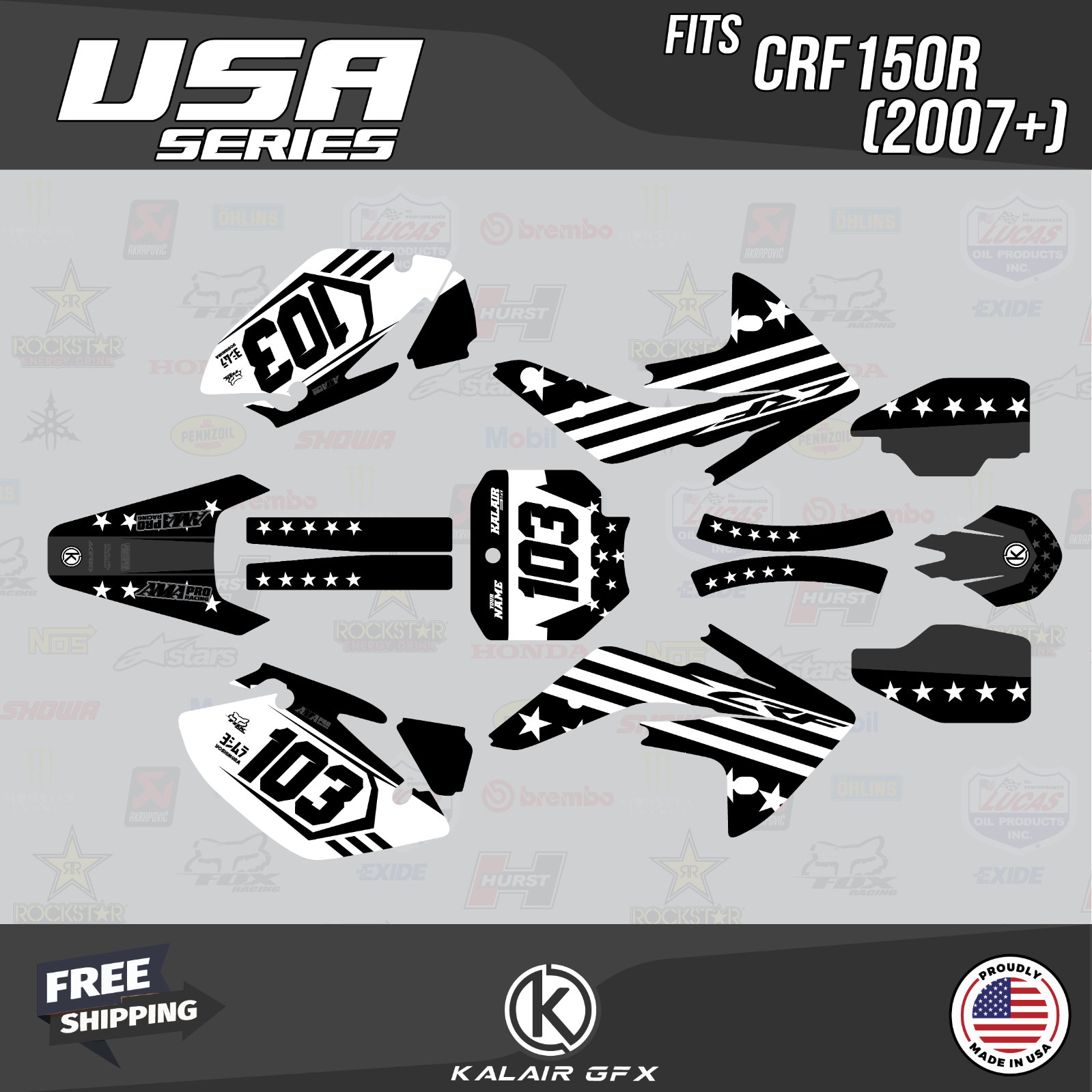 Graphics Kit for Honda CRF150R (2007-2023) CRF 150R Usa Series - White ...