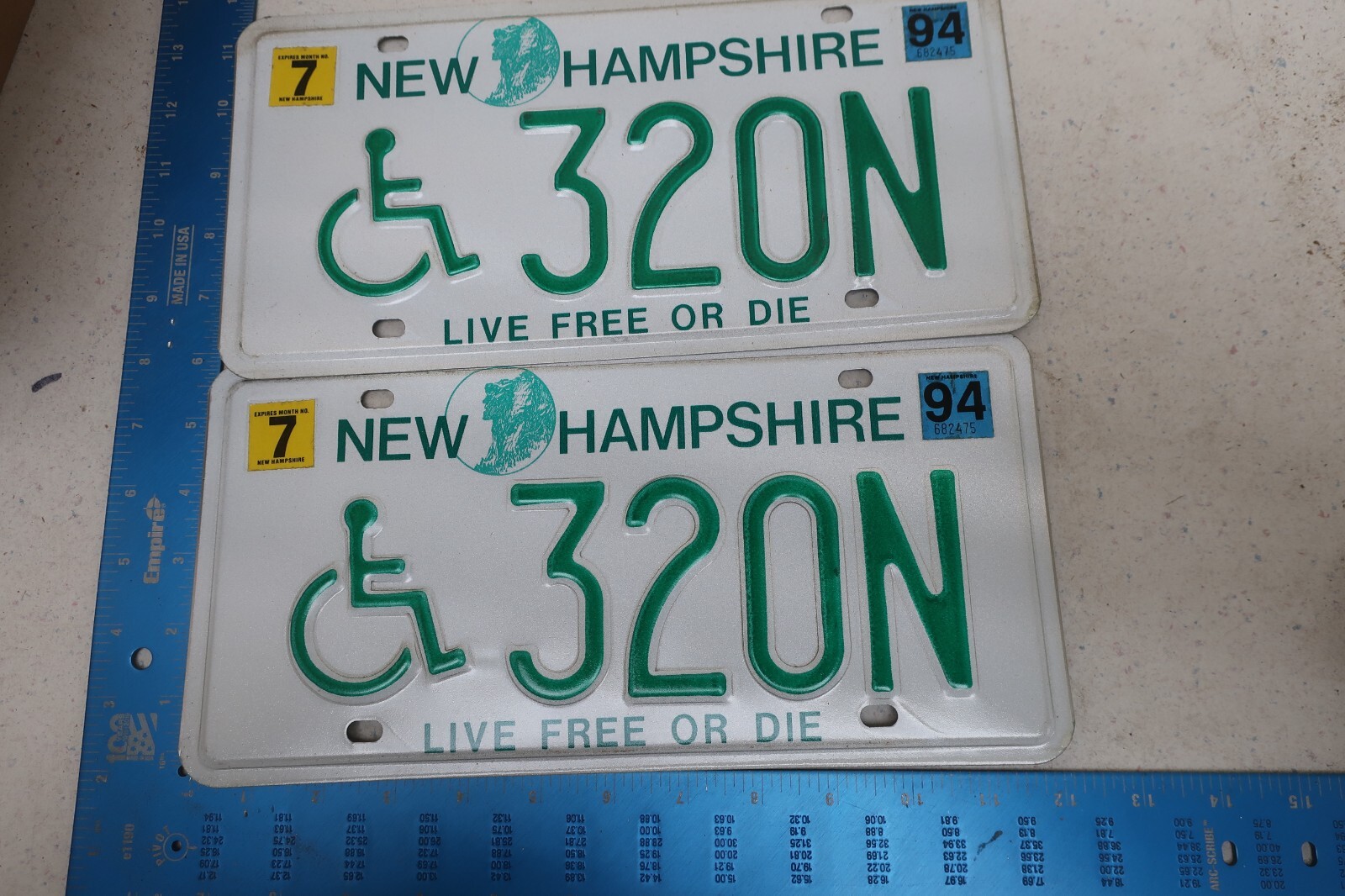 1994 94 New Hampshire NH License Plate Tag 320N Handicapped Natural ...