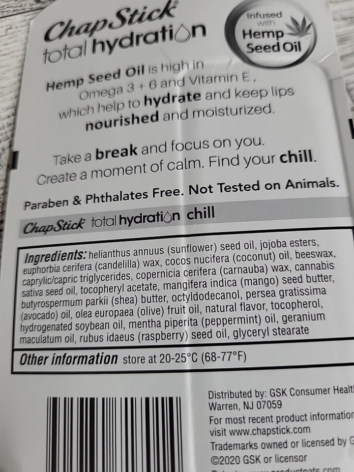 ChapStick Total Hydration Infused with Hemp Seed Oil Calming Botanical ...