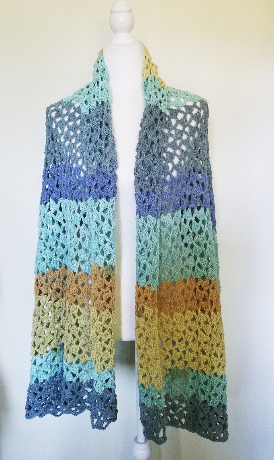 Shawl Wrap Spring Summer Weight Handcrafted yellow blue aqua New Cotton ...