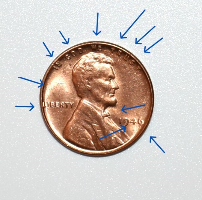 1946 Lincoln Wheat Penny L Rim in Liberty Error Strike Through Mint ...