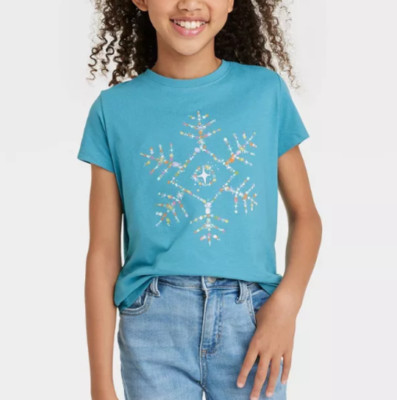 NEW Cat & Jack Girl's Snowflake Graphic Print T-Shirt Size Medium (7-8 ...