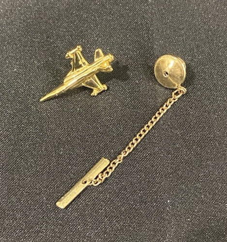 Vintage Men Tie Tack Jet Fighter Plane w/ Chain Gold Tone | eBay