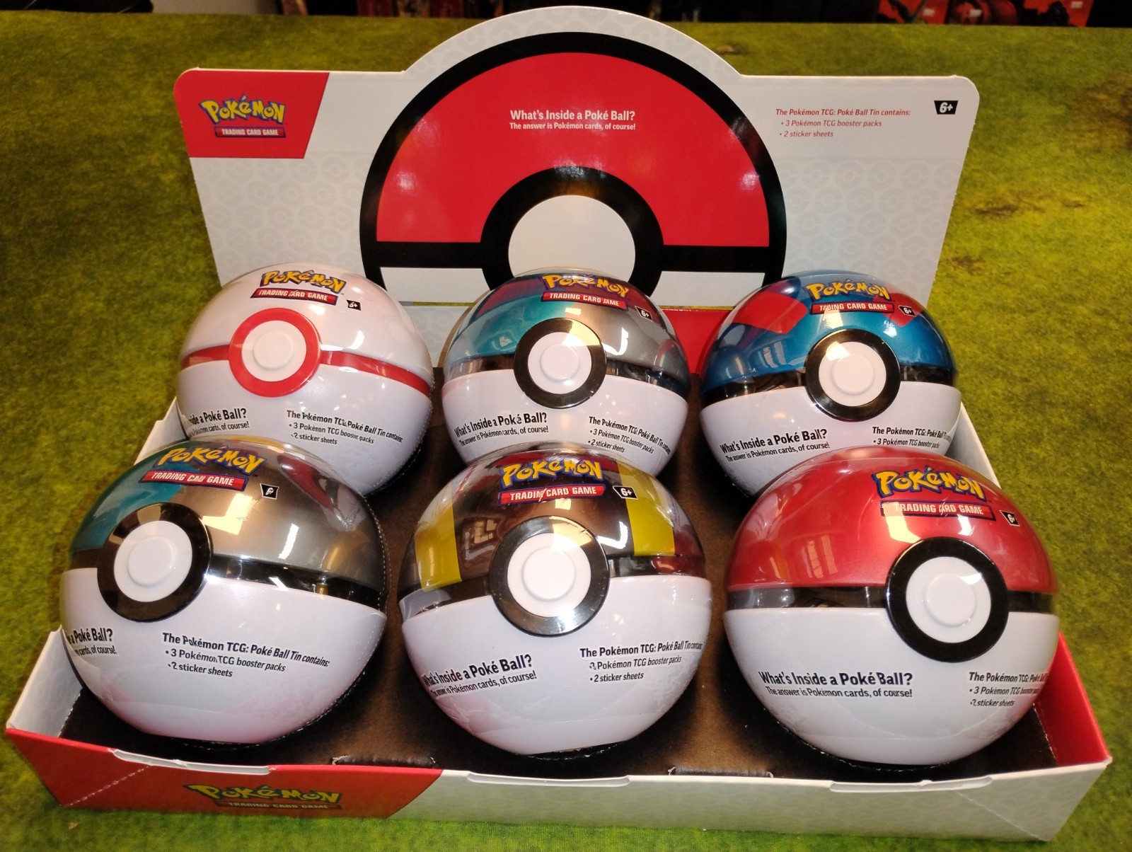 6 Sealed Pokemon TCG PokeBall Tins 2025 With Display, Packs, Cards ...