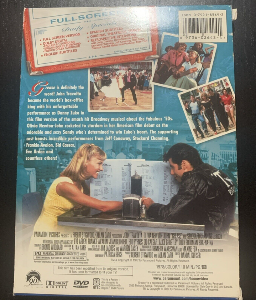 Grease (DVD, 2002, Full Frame) John Travolta Olivia Newton-John ...