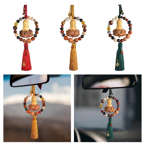 Buddha Statue Car Rearview Mirror Pendant Dangling Ornament Wood Gift ...