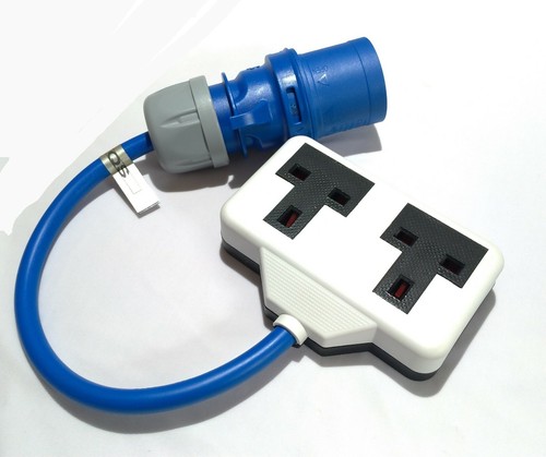 Fly lead 16A Plug to 13A 2 GANG Socket 240V Converter Generator Adaptor ...