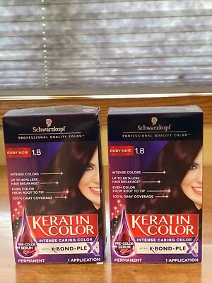 Lot Of 2 Schwarzkopf Keratin Hair Color 1.8 Ruby Noir 100% Gray ...