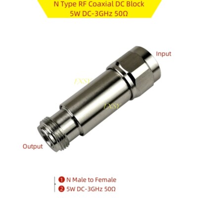 N Male to Female RF Coaxial DC Block 5W DC-3GHz 50Ω Stainless steel DC ...