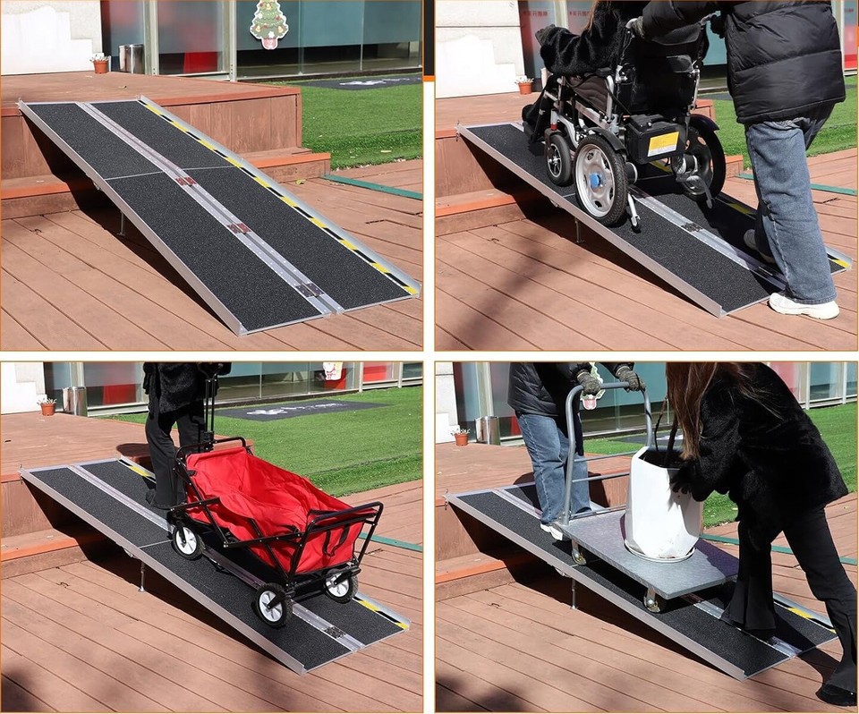 Fit For 8FT Used Home Wheelchair Ramp Non-Skid Folding Aluminum Ramps ...