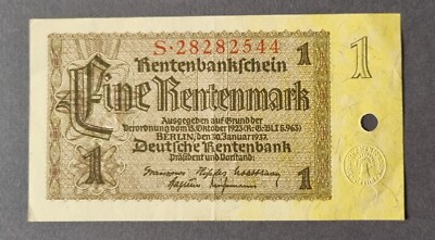 Alter Geldschein Deutsches Reich Eine Rentenmark von 1937 - gelocht | eBay