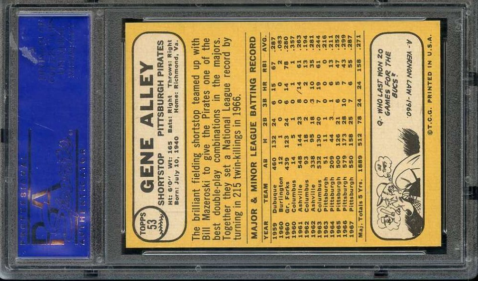 1968 TOPPS #53 GENE ALLEY PSA 10 PIRATES | eBay