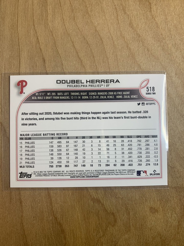 2022 Topps Series 2 #518 Odubel Herrera Philadelphia Phillies BASE BASEBALL CARD | eBay