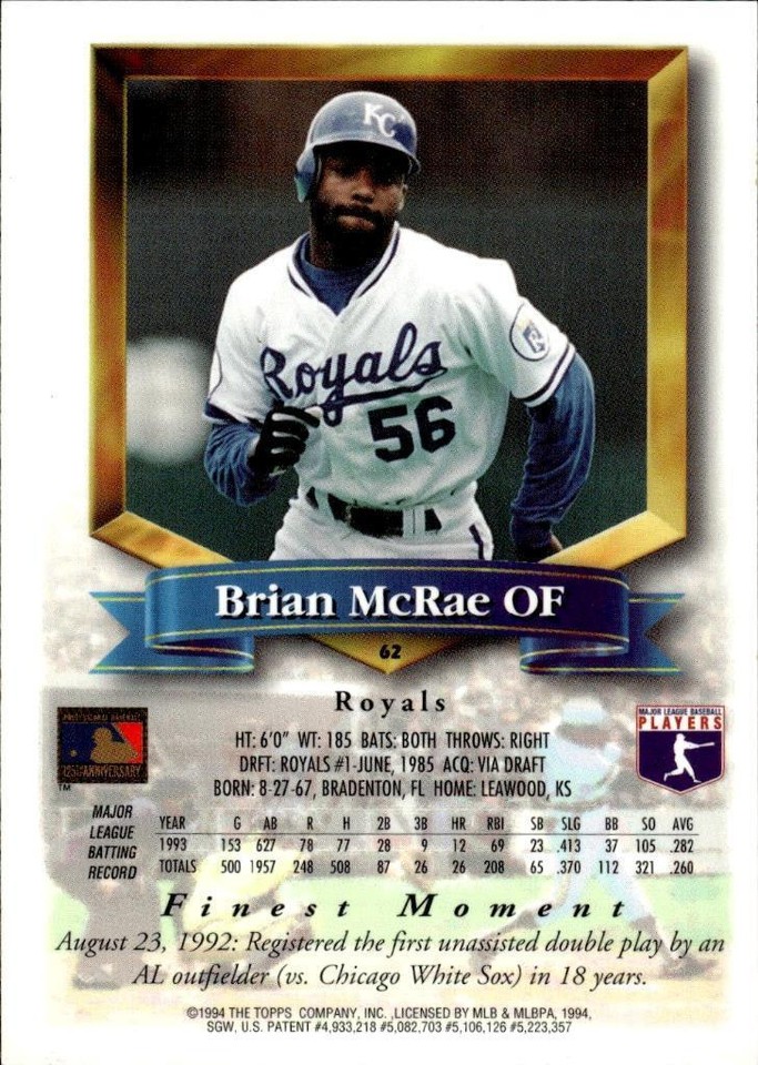 BRIAN McRAE 1994 Topps Finest #62 BUY ANY 2 ITEMS FOR 50% OFF ...