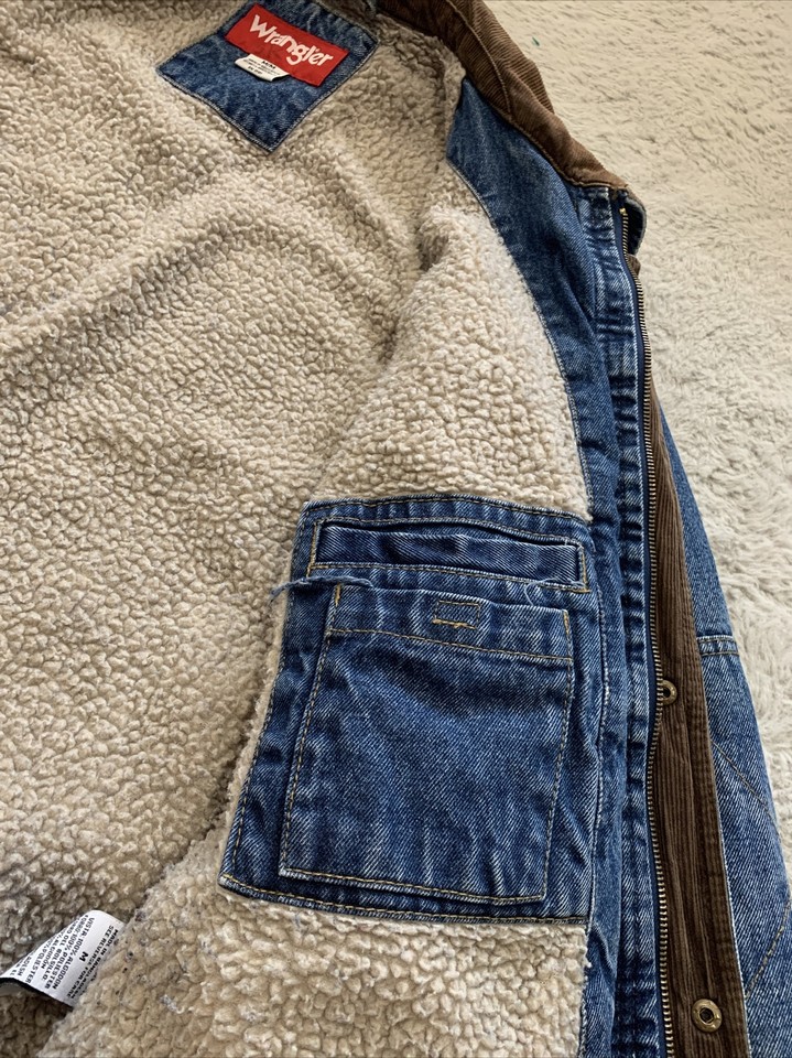 Sherpa Jacket Wrangler Lined Men's Trucker Denim Corduroy Collar Medium ...