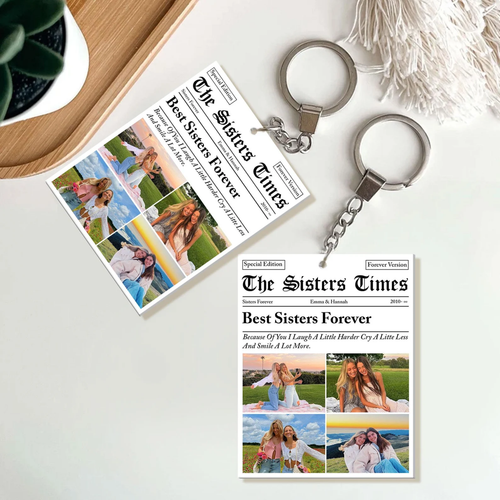 Personalized Sister Newspaper Keychain, Custom The BFF Times Photo ...