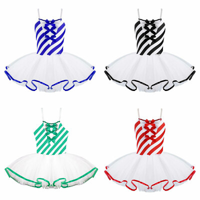 Kids Girls Candy Cane Stripes Tutu Dress Ballet Dance Figure Ice ...