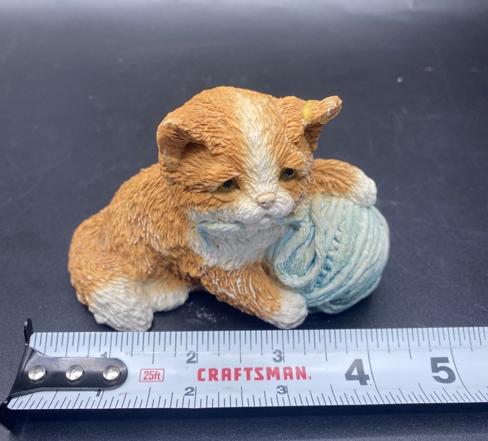 Vintage 1987 Stone Critters Orange Kitten With Blue Yarn Cute Cat Knick ...