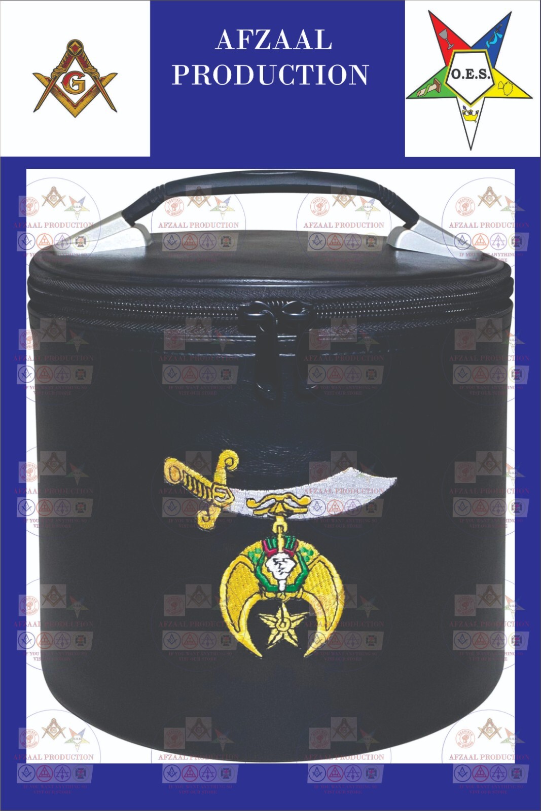 Masonic Shriner Fez Case - Shriners Black Leather Embroidered Logo for ...