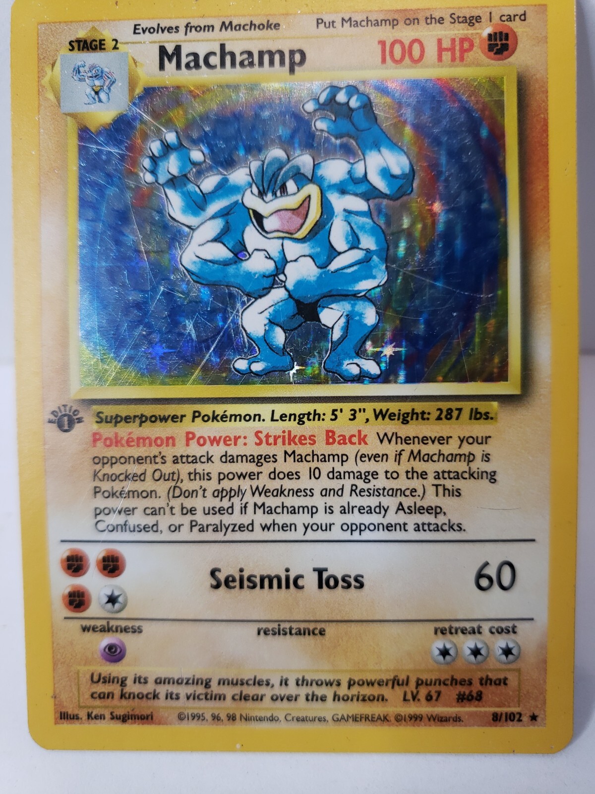 Pokemon TCG Machamp 8/102 Base Set Holo Rare Shadowed 1st Edition. HP ...