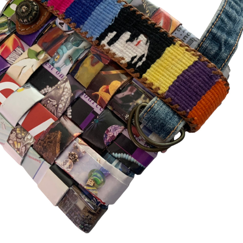 Handmade Recycled Retro Punk Magazine Strip Mini Purse - Gem