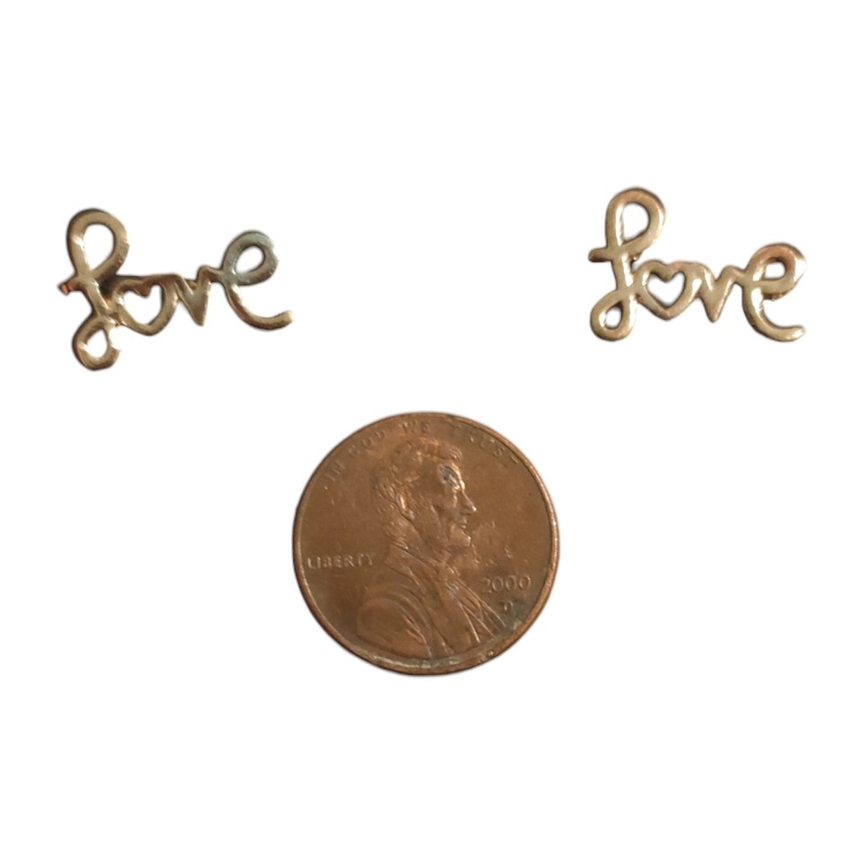 Cursive Love with Heart Os Gold Plated Stud Earrings Fair Condition | eBay