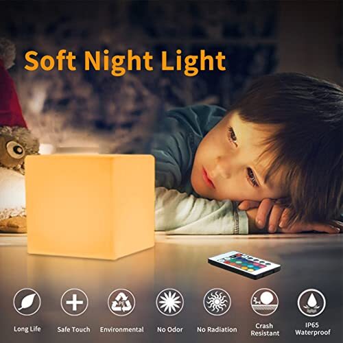 6 Inch LED Cube Night Light Mood Lamp 16 Colors for Kids Nursery and ...