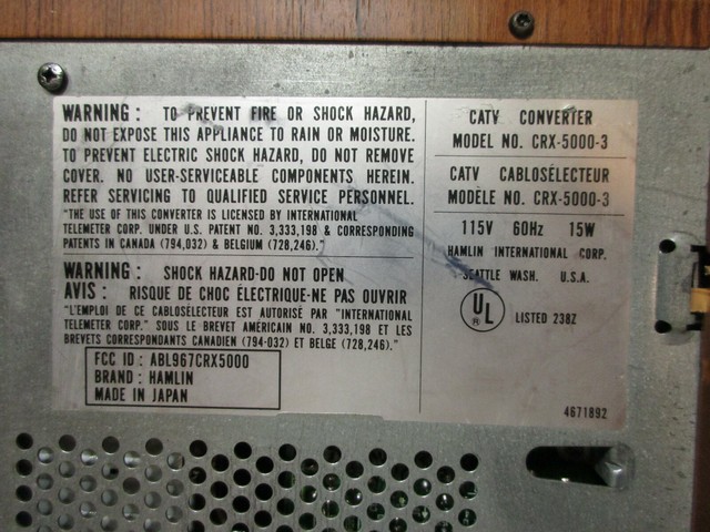 HAMLIN CRX-5000-3 TV Cable Box CATV Converter 115V 60 Hz 15W for sale ...