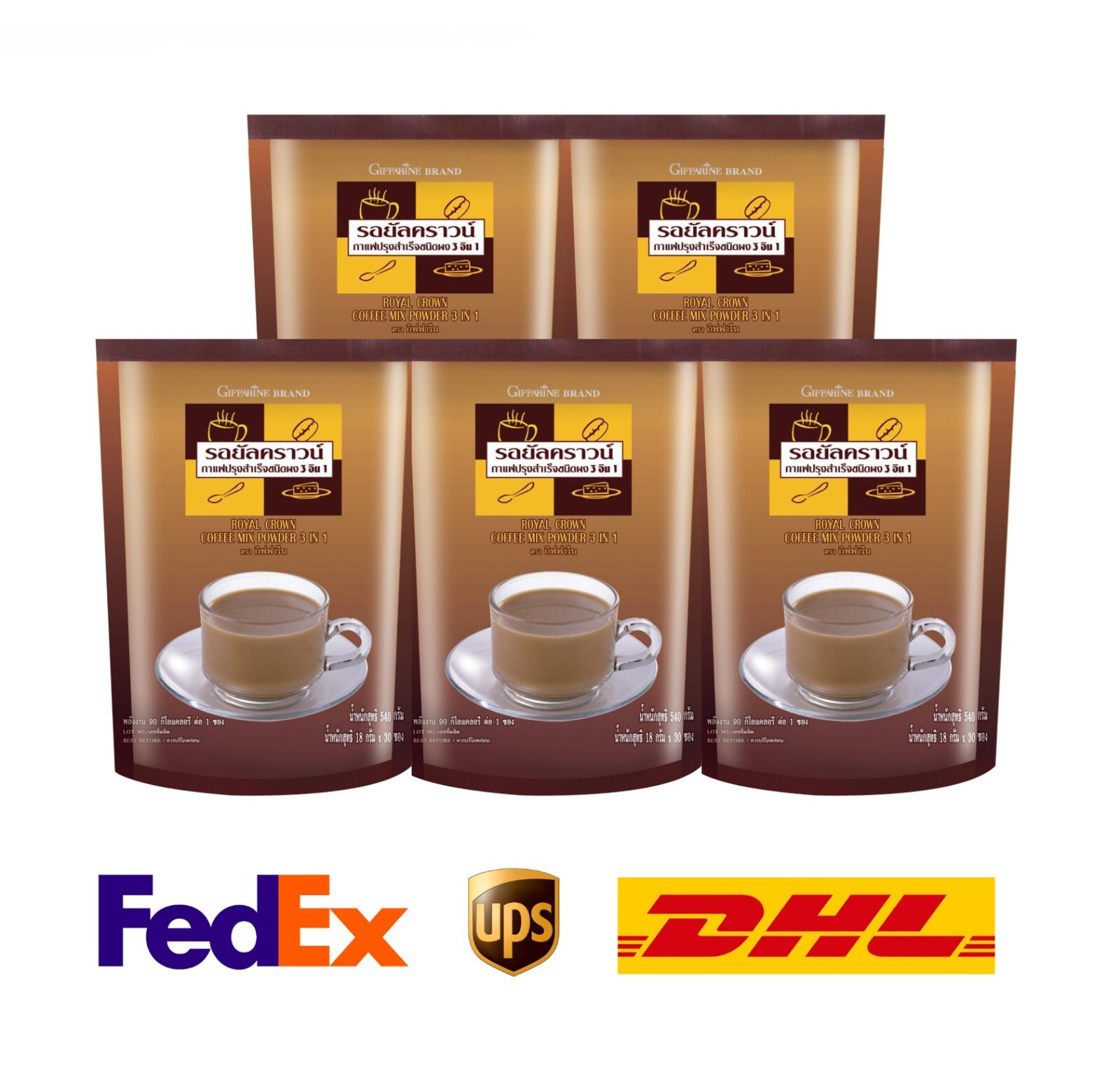5x Royal Crown Coffee Mix Powder 3 in 1 Thai Coffee Beans Intense tasty ...
