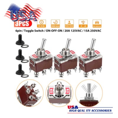 3x Heavy Duty Momentary DPDT (ON)-OFF-(ON) Toggle Switch 20A 125V ...