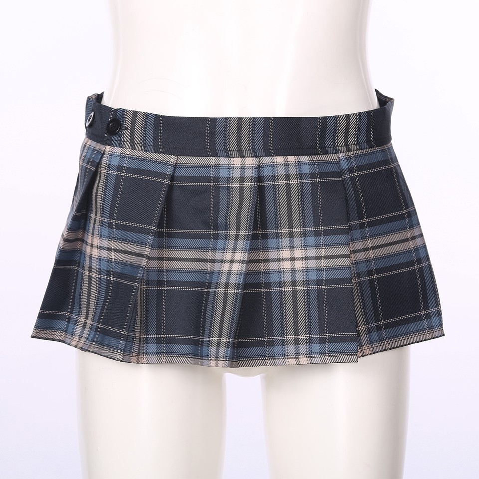 Women Ladies Schoolgirl Mini Plaid Skirt Short Micro Dress Role Play ...