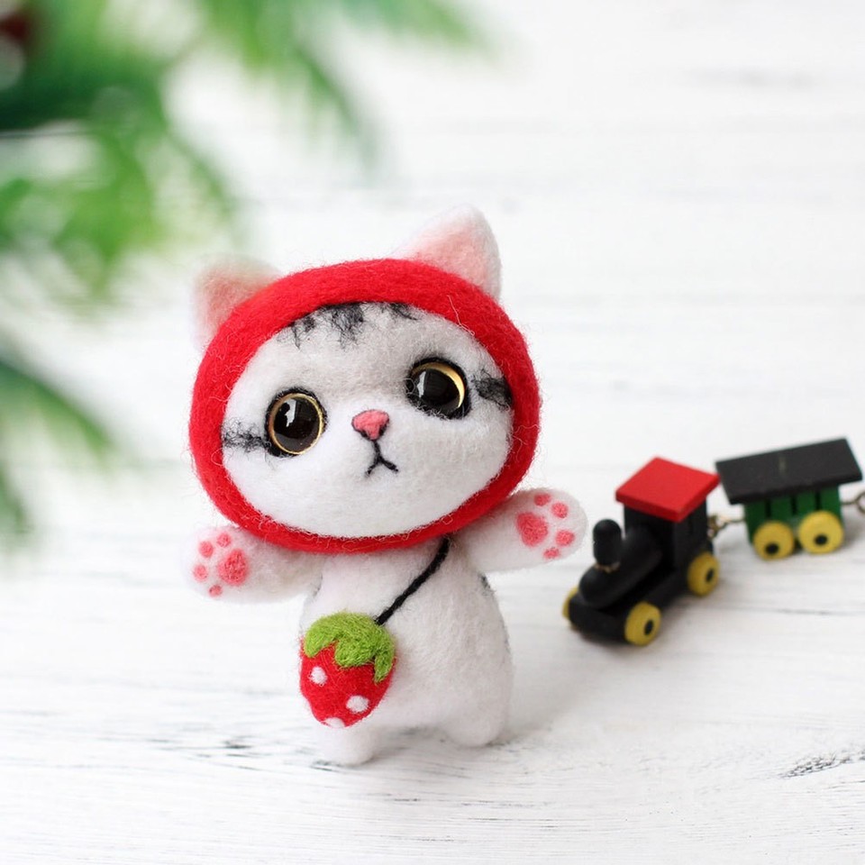 Plush Cat Doll Needle Felting Kit Wool Felt Needling Set for Kids Hand ...