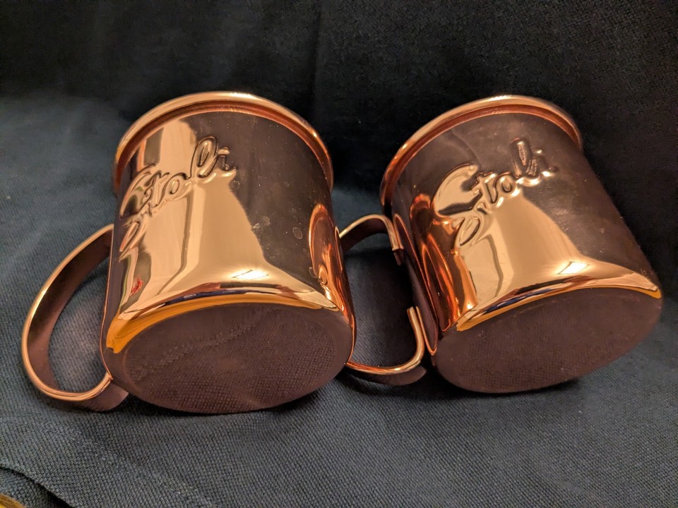 2 x Stoli Vodka Copper Moscow Mule Mug Copper Plated Stainless Steel ...