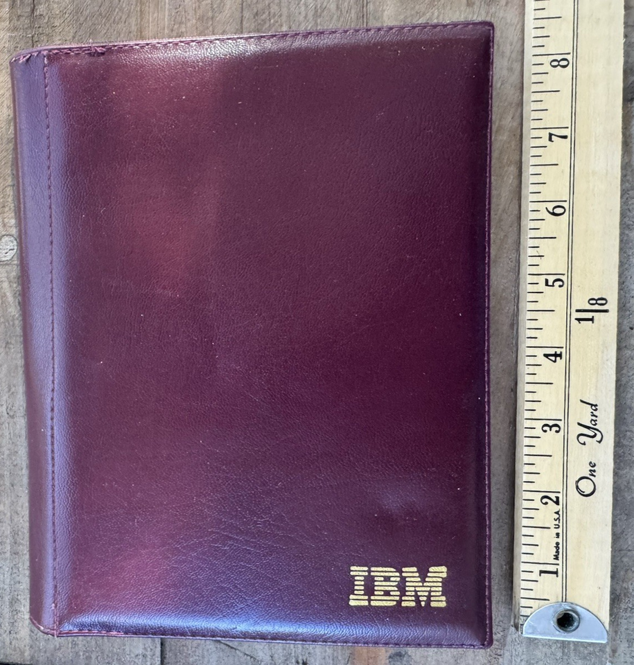 Vintage IBM Vinyl Padfolio Notepad Holder Maroon Gold Logo 1980s 7" x 8 ...