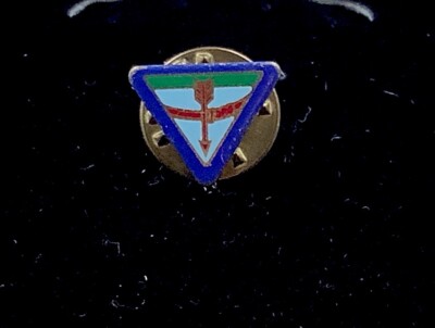 Triangle with Bow & Arrow Red Blue Gold Tone Vintage Hat Lapel Pin | eBay