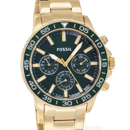 FOSSIL Bannon Mens Multifunction Watch Dark Green Dial Gold Stainless ...