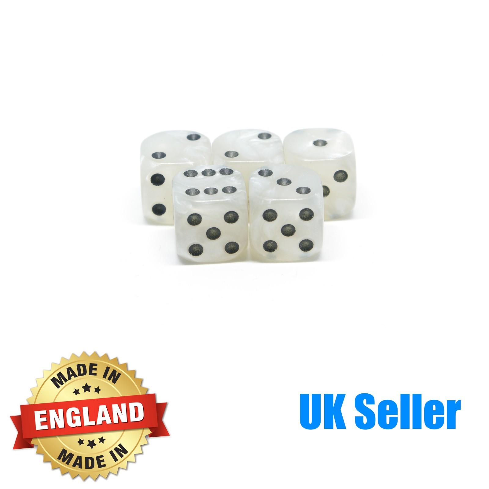 16mm White Pearl Six Sided Spot Dice - Choose quantity - D6 Game Dice ...