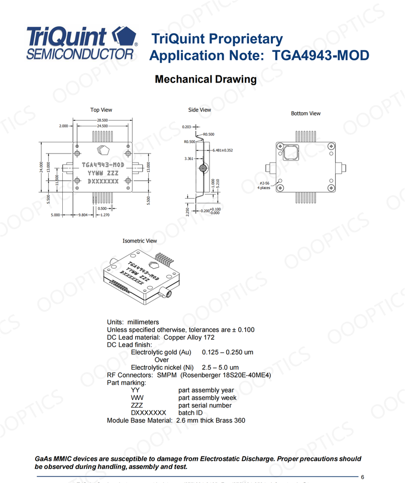 TriQuint TGA4943 40G DPSK 100G DP-QPSK 8V Optical Modulator Driver 32dB ...