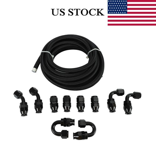 -8AN AN8 Black Nylon Braided E85 PTFE Fuel Line 20ft 10 Fittings Hose ...