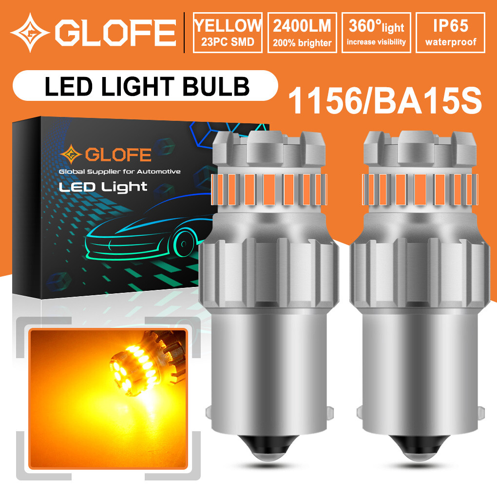 2X GLOFE 1156 7506 Amber yellow LED Turn Signal Parking Light Bulb ...