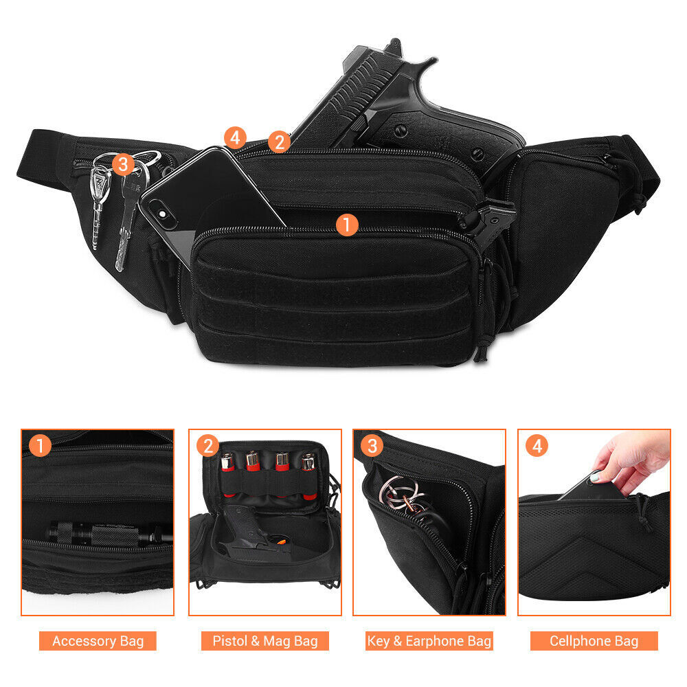 US Tactical Concealed Carry Pistol Fanny Pack Holster Waist Pack Bag ...