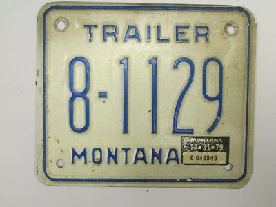 LP28 1979 Montana MT Trailer Truck Car License Plate Blue white 7 x 6 ...